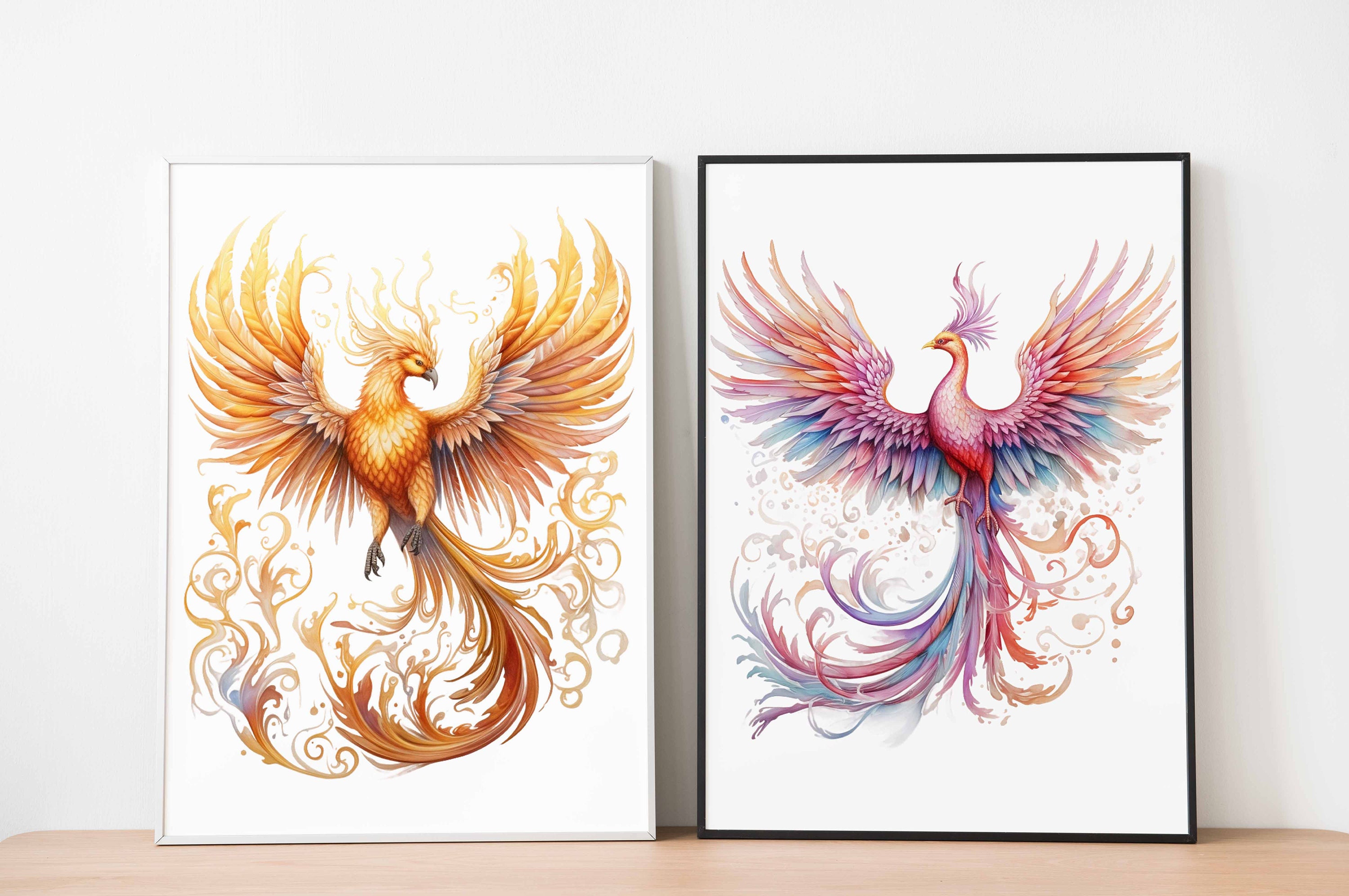 Magical Phoenix Watercolor PNG Set, Mythical Phoenix 30 Clipart Bundle ...