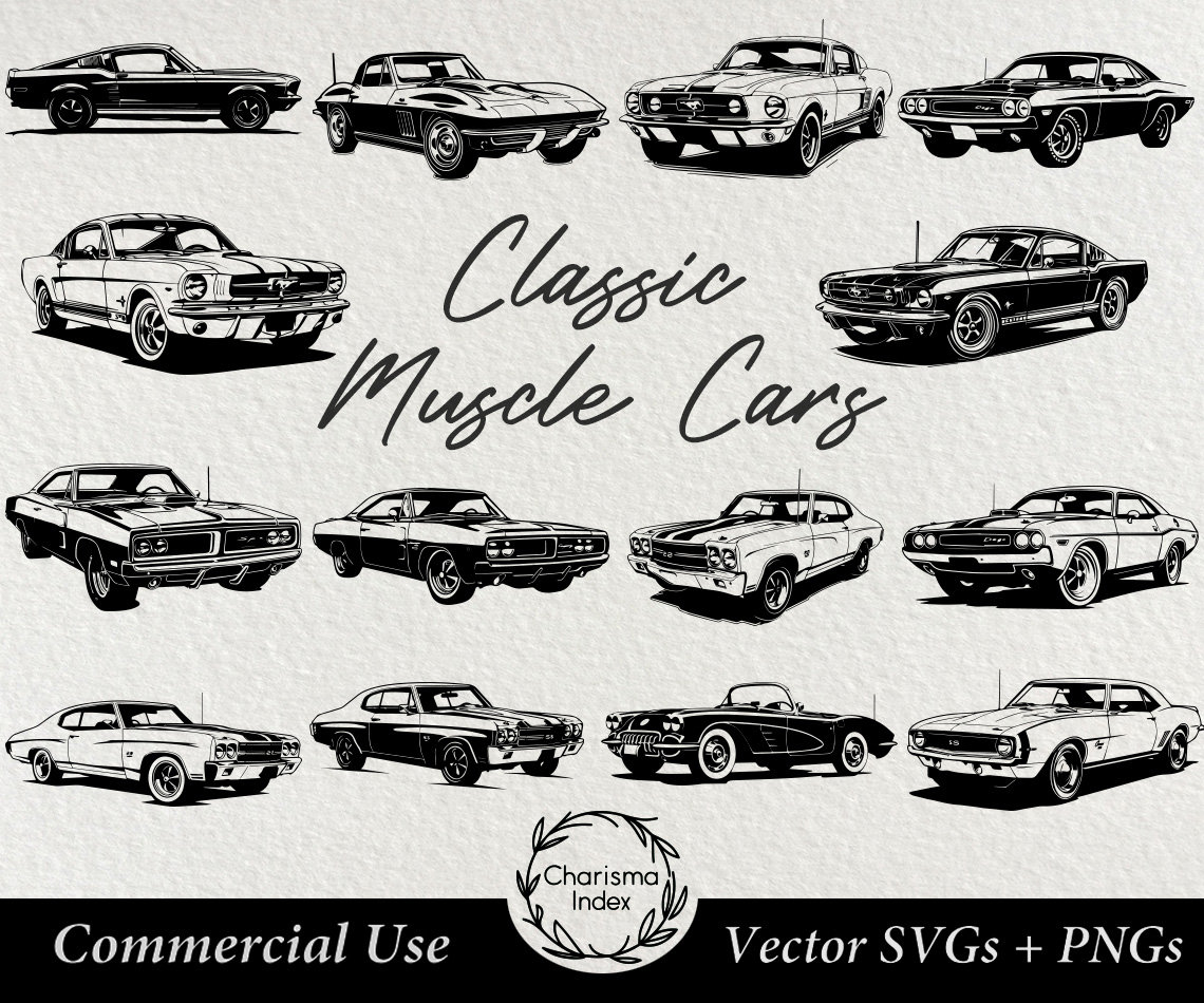 Vector Muscle Cars 77 Svgs, Classic Vehicles Clipart Bundle, Retro Car ...