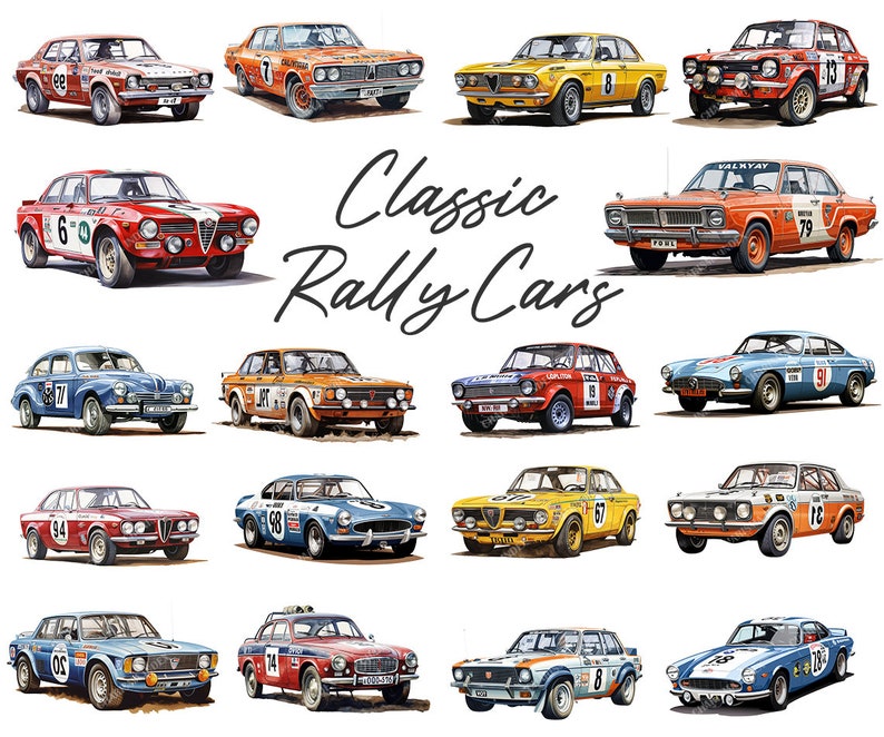 Acuarela Classic Rally Cars 103 PNG, Paquete de imágenes prediseñadas ...