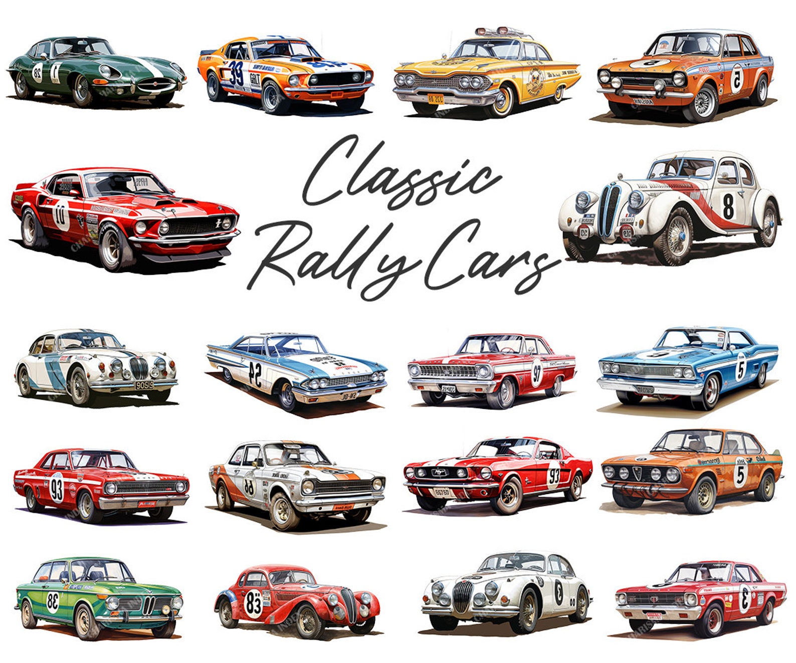 Watercolor Classic Rally Cars 103 PNG, Rally Cars Clipart Bundle, Race ...