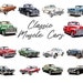 Watercolor Muscle Cars 70 PNG, Classic Vehicles Clipart Bundle, Retro ...