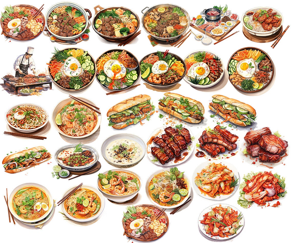 Asian Food Clip Art PNG Bundle 120 Asian Dishes Watercolor Pngs ...