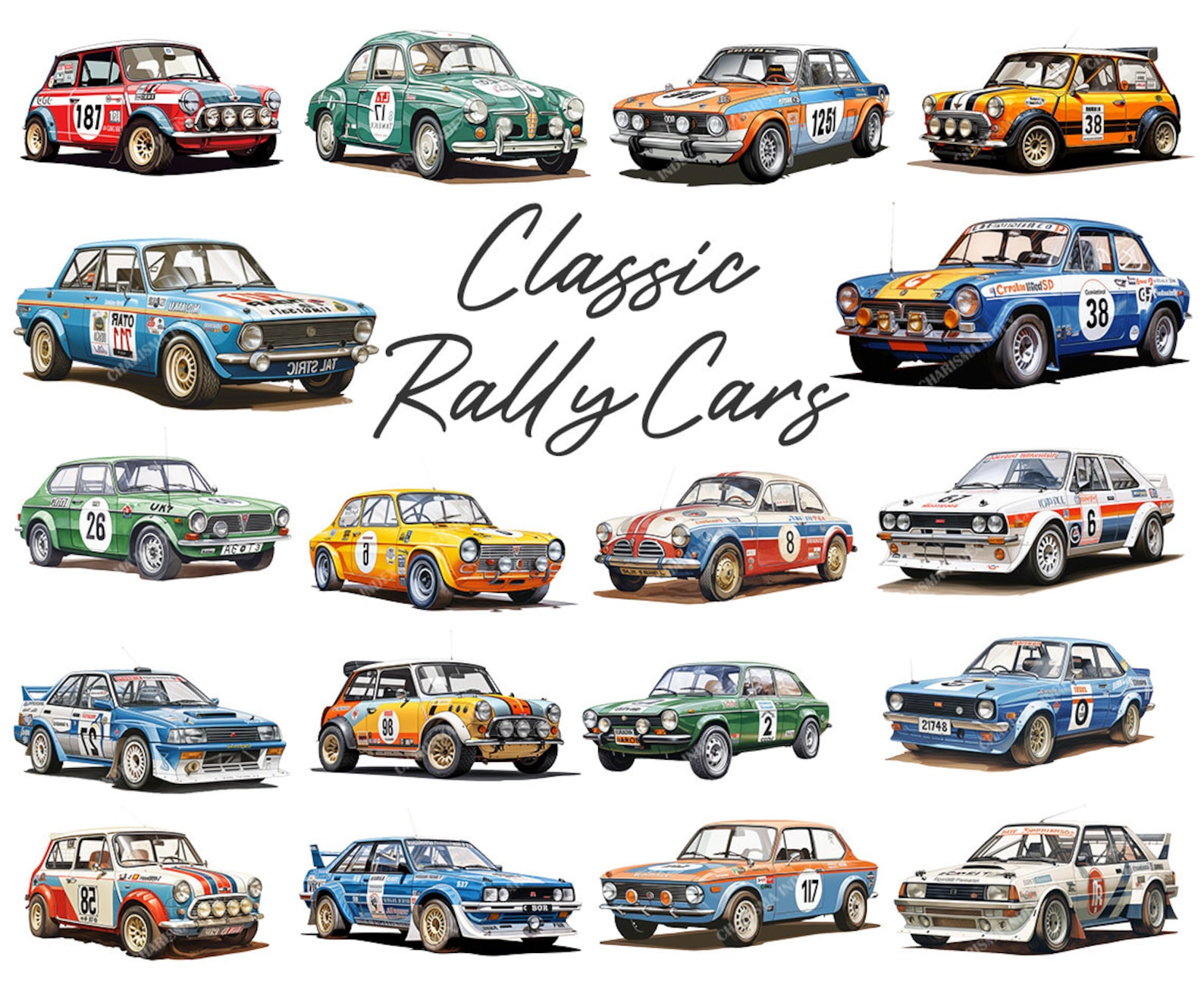Watercolor Classic Rally Cars 103 PNG, Rally Cars Clipart Bundle, Race ...