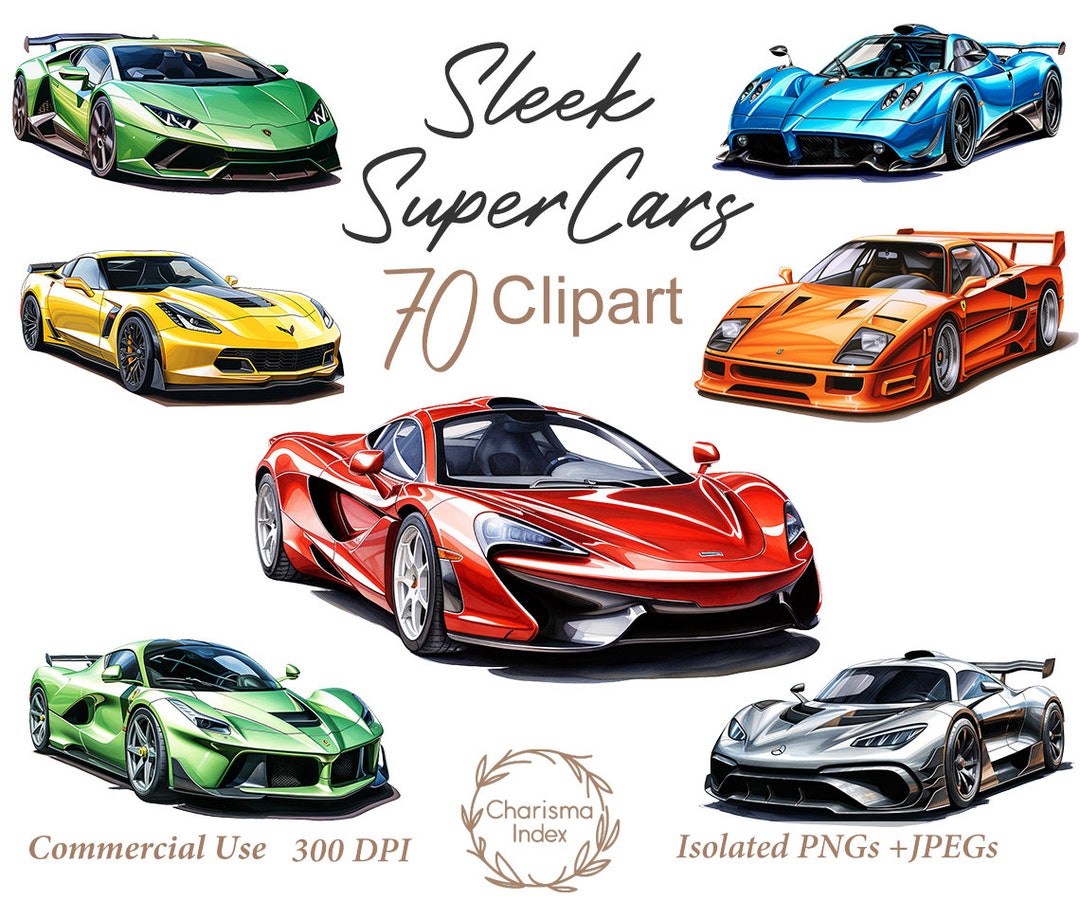 Watercolor Sleek Supercars 70 PNG, Sport Cars Clipart Bundle, Luxury ...