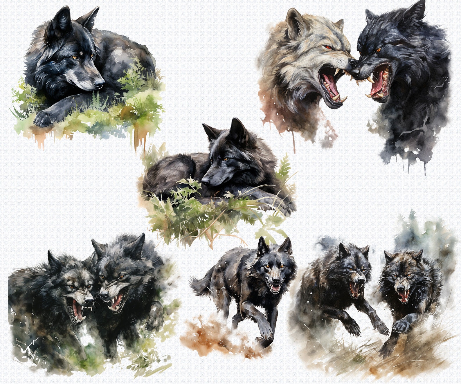 Watercolor Gray Wolf Pack PNG, Wolf Clipart Bundle, Wolf Sublimation ...
