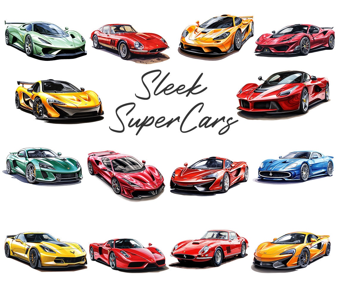 Watercolor Sleek Supercars 70 PNG, Sport Cars Clipart Bundle, Luxury ...