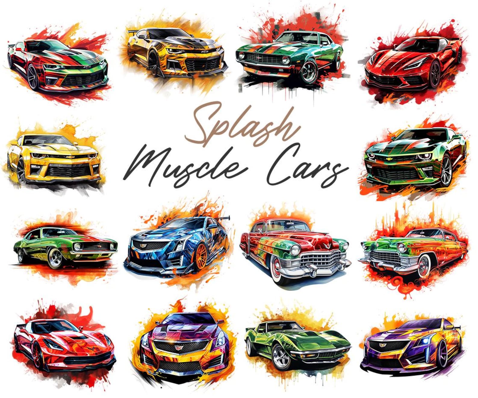 Splash Muscle Cars 84 PNG, Splash Vehicles Clipart Bundle, Hot Rod Car ...