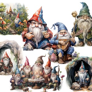 Magical Gnome Watercolor PNG Set, Mythical Gnomes of 27 Clipart Bundle ...