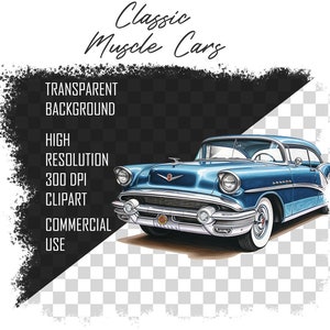 Watercolor Muscle Cars 70 PNG, Classic Vehicles Clipart Bundle, Retro ...