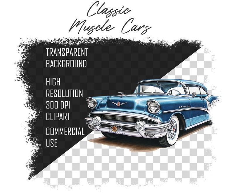 Watercolor Muscle Cars 70 PNG, Classic Vehicles Clipart Bundle, Retro ...