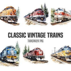 Watercolor Classic Trains 50 PNG, Vintage Train Clipart Bundle, Steam ...