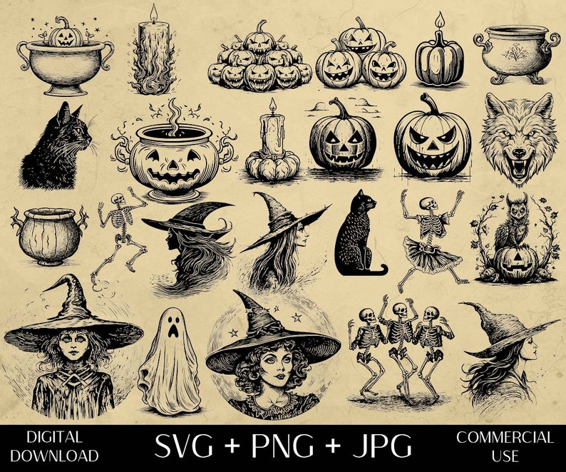Halloween SVG Clipart Bundle, 80s Vintage Halloween Clip Art, 80 ...