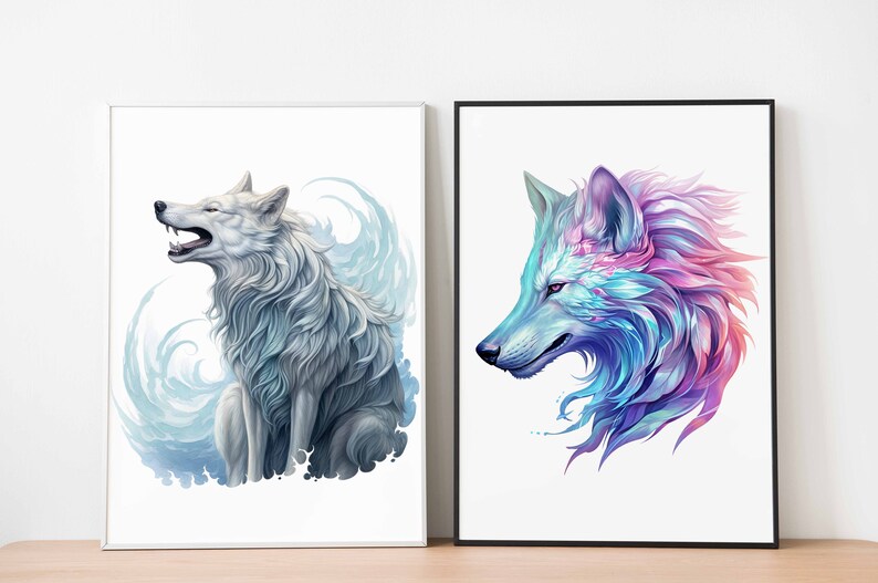 Mythical Wolf Watercolor PNG Set, Majestic Wolf Clipart Bundle, Howling ...