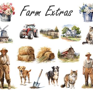 Watercolor Farm Animals PNG, Ranch Clipart Bundle, Farm Animals ...