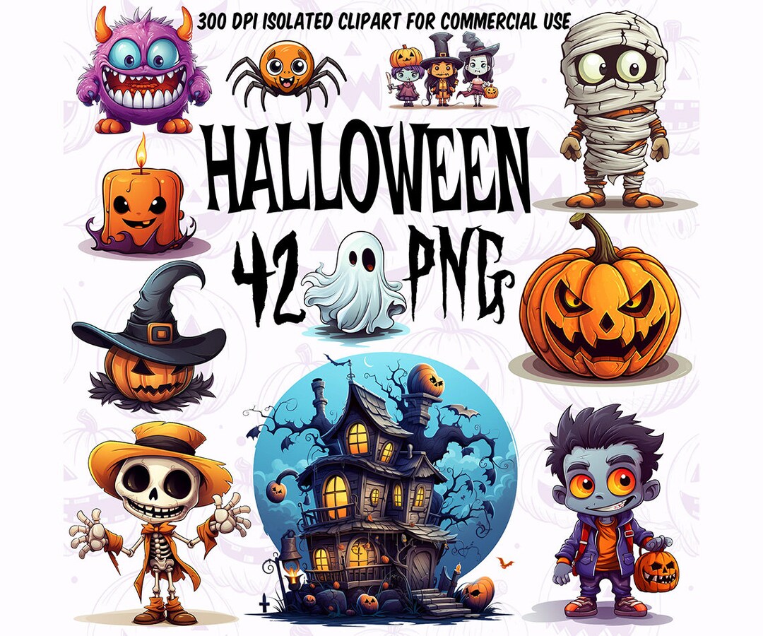 Halloween Clipart PNG Bundle, Cute Halloween Clipart Set, Trendy ...