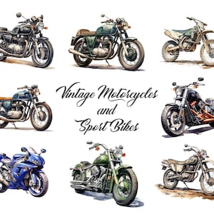 Vintage Motorcycle Clipart Bundle, 87 Watercolor Racing Bikes PNG ...