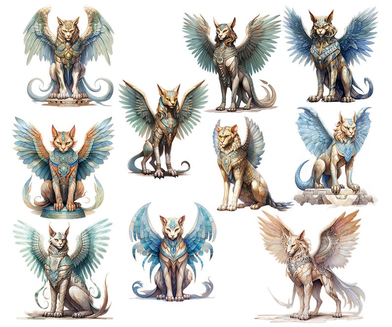 Sphinx Watercolor PNG Set, Mythical Sphinx of 10 Clipart Bundle, Sphinx ...