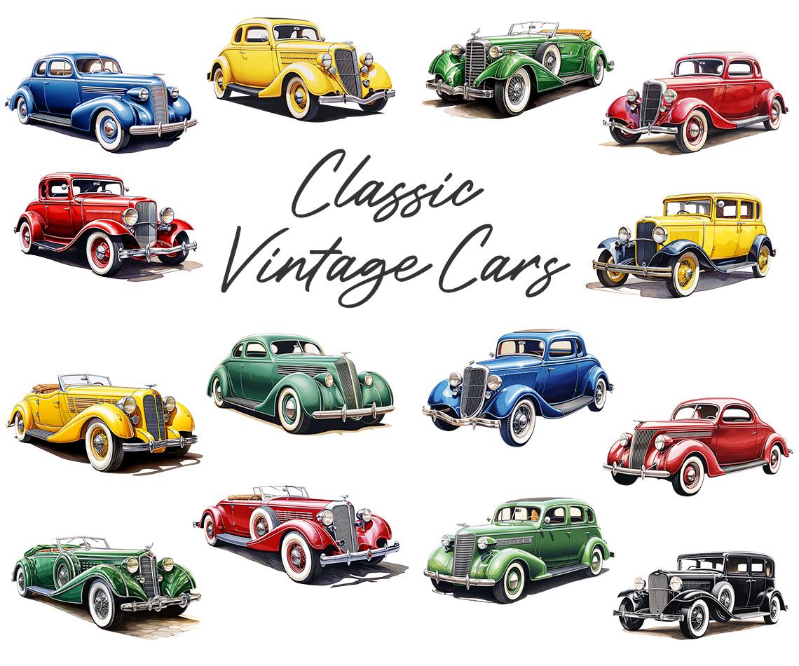 Watercolor Vintage Cars 70 PNG, Classic Vehicles Clipart Bundle, Retro ...