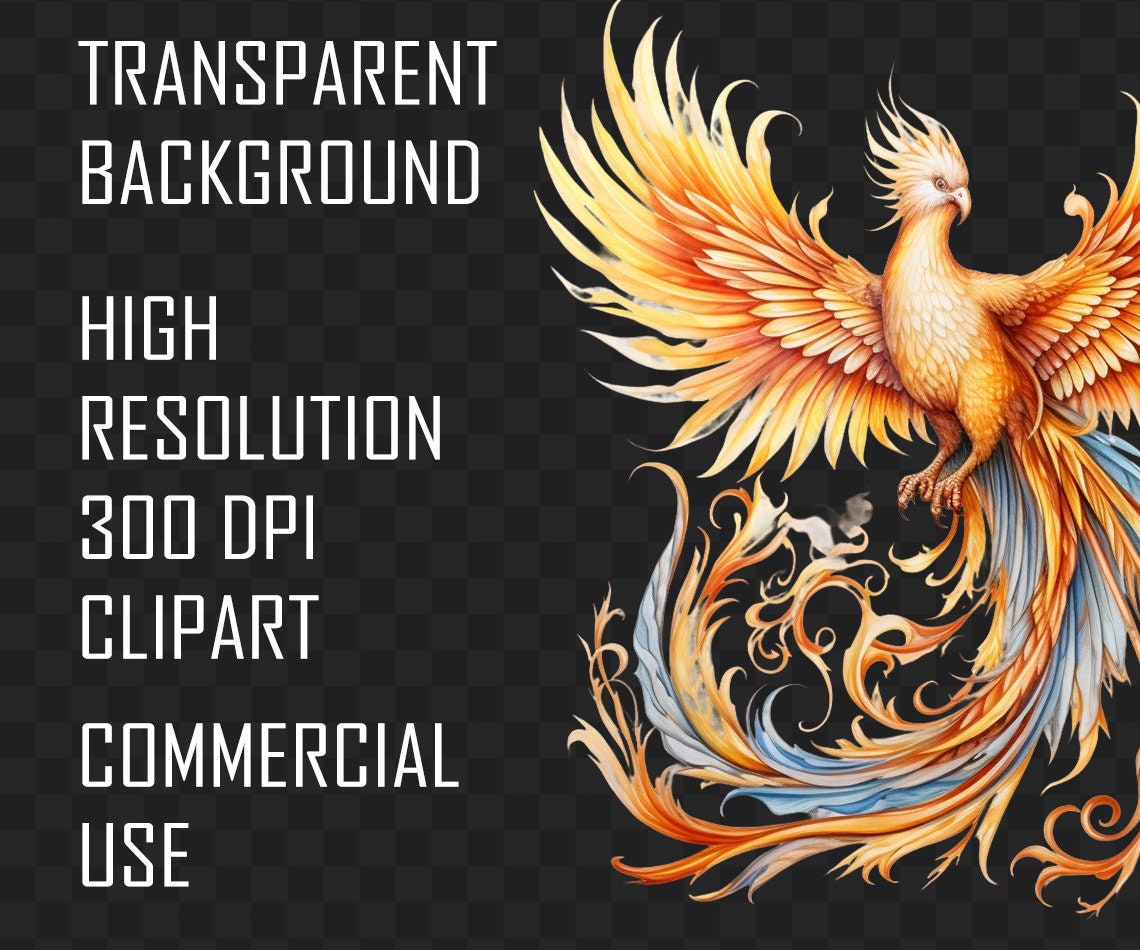 Magical Phoenix Watercolor PNG Set, Mythical Phoenix 30 Clipart Bundle ...
