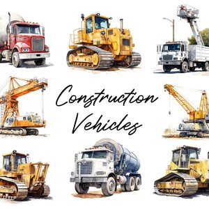 Watercolor Construction Vehicles Clipart - 59 PNG Truck Bundle ...