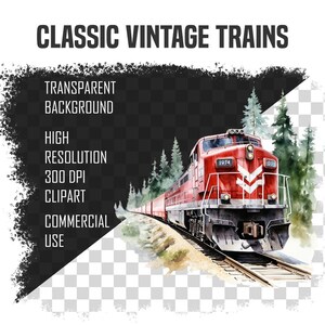 Watercolor Classic Trains 50 PNG, Vintage Train Clipart Bundle, Steam ...