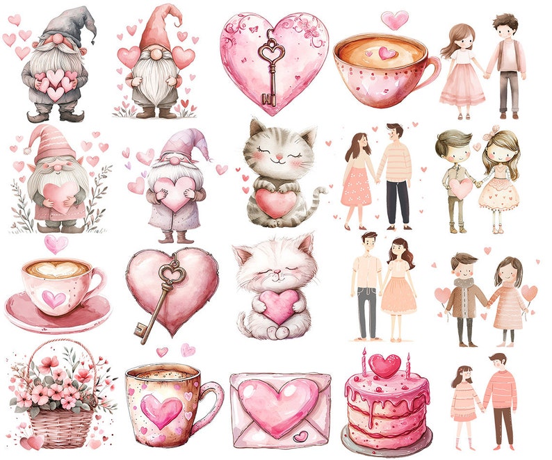 Pink Valentine Watercolor Clipart – 40 Watercolor Pink Valentines Day ...