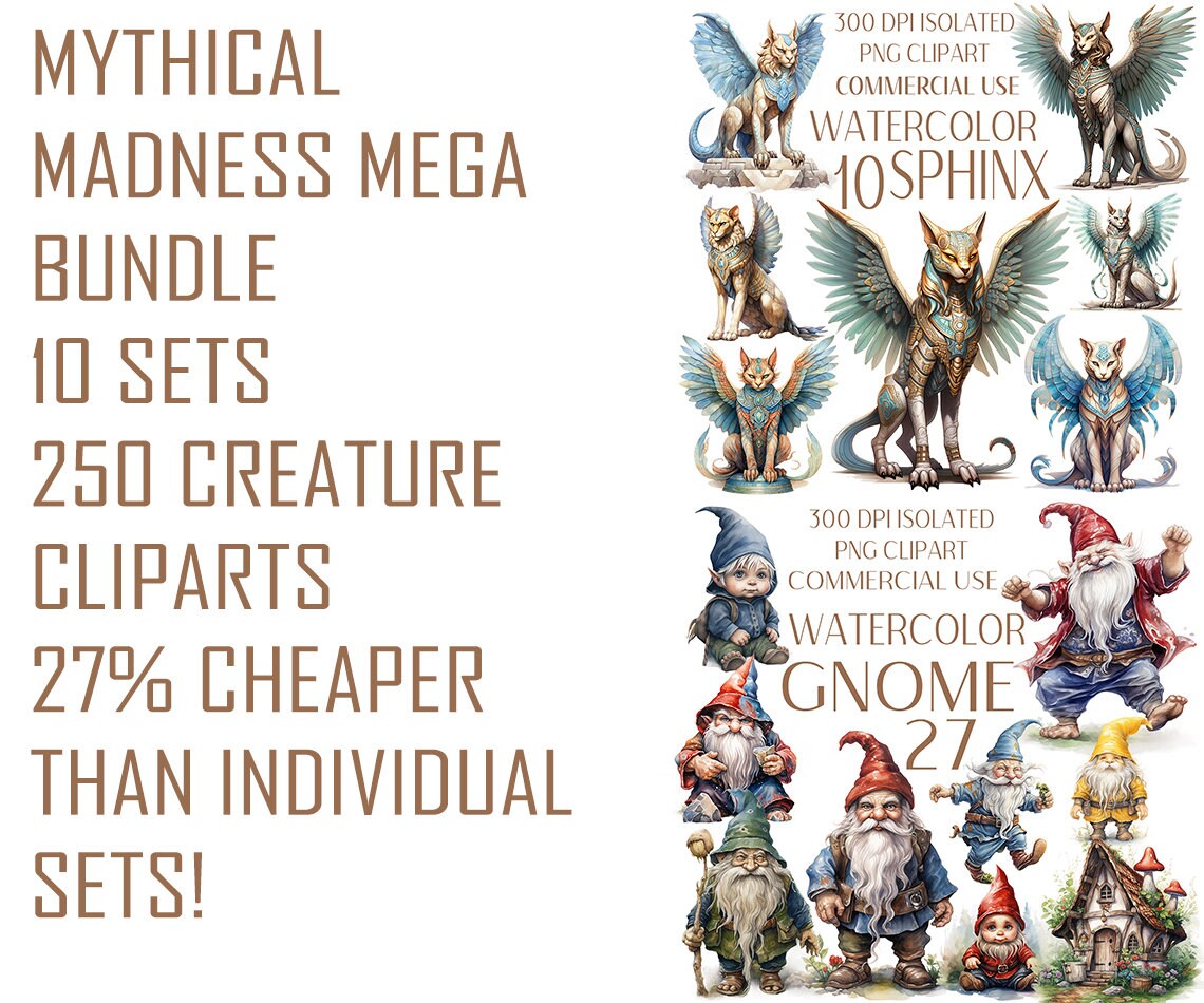 Mythical Creatures 250 Clipart Mega Bundle, Fantasy World Clipart ...