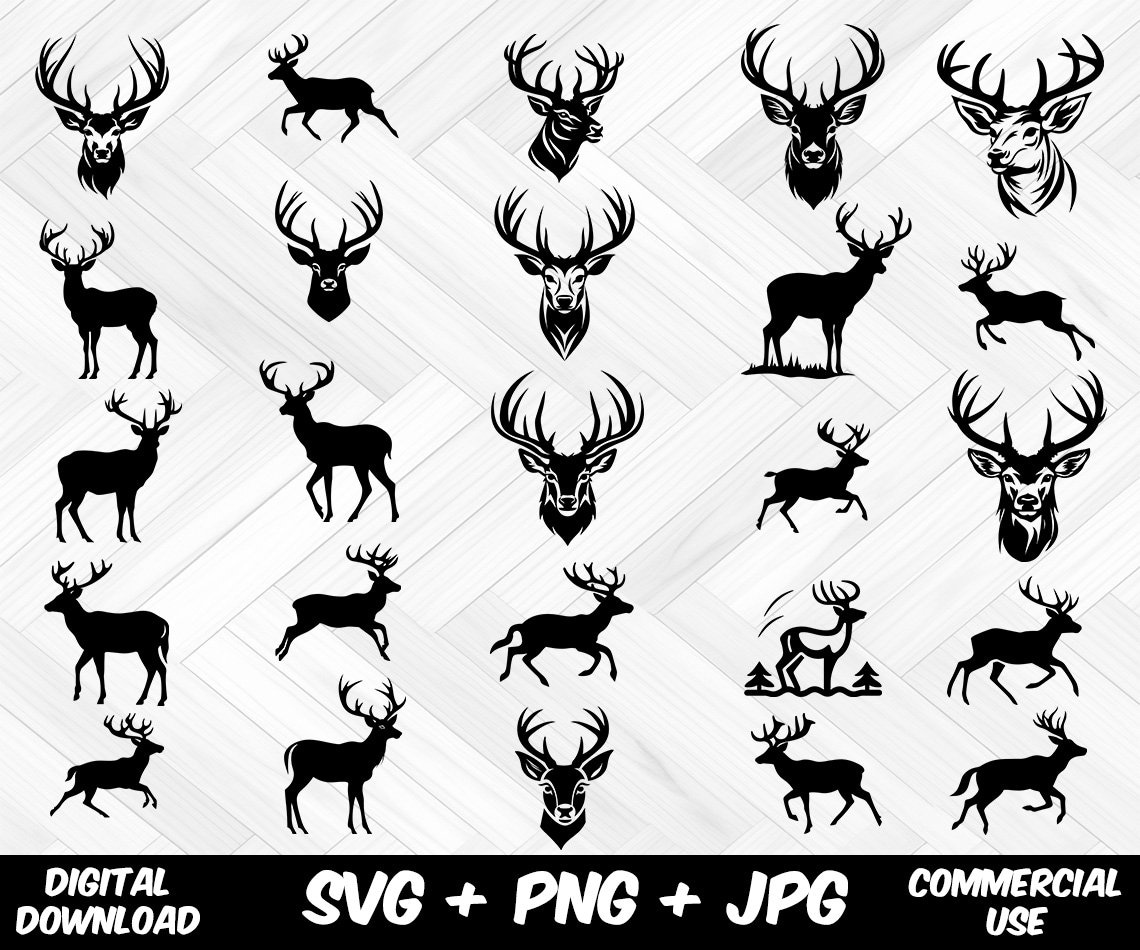 Deer SVG Bundle, Deer Silhouette, Deer Vector, Deer Head Svg, Baby Deer ...