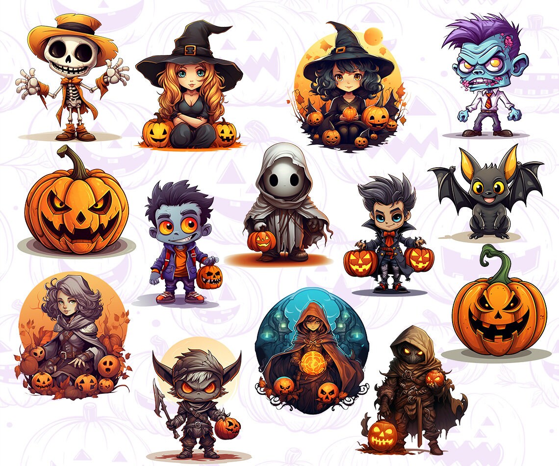 Halloween Clipart PNG Bundle, Cute Halloween Clipart Set, Trendy ...