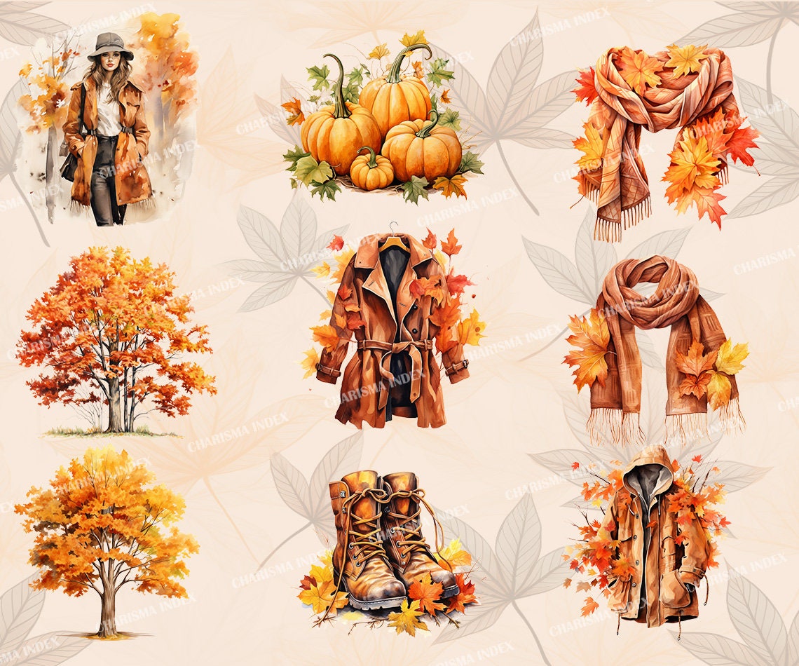 Watercolor Autumn Fall PNG Clipart Bundle Vibrant Autumn Vibes, Fall ...