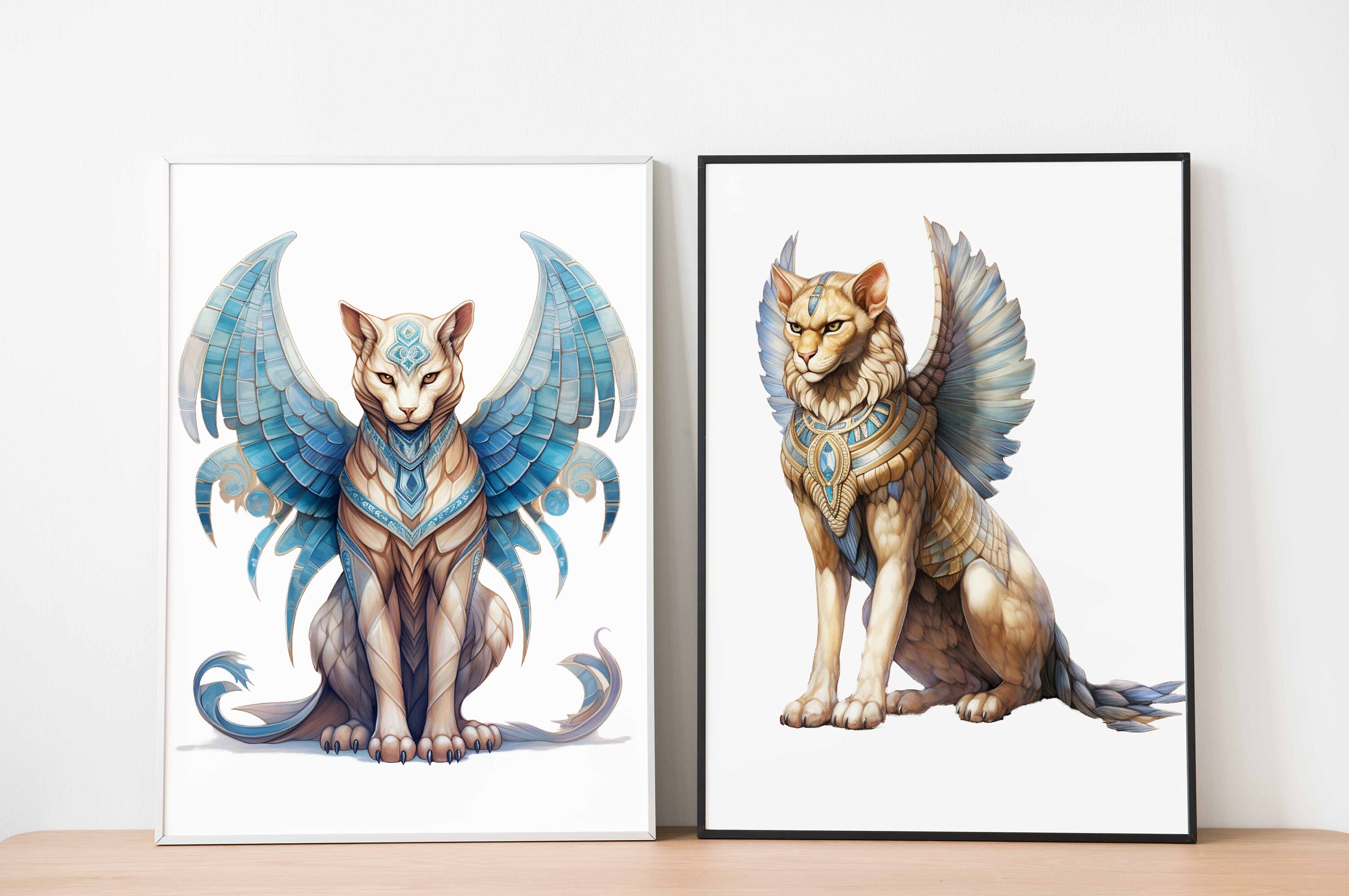 Sphinx Watercolor PNG Set, Mythical Sphinx of 10 Clipart Bundle, Sphinx ...