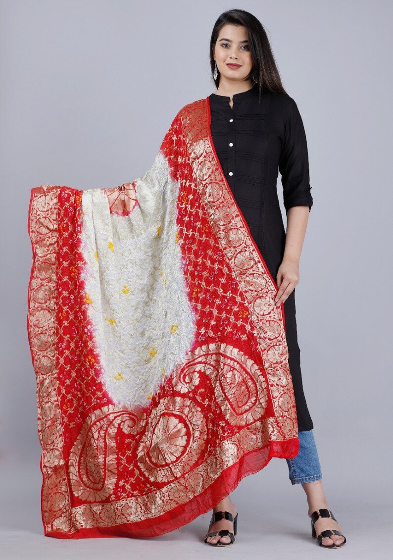Multi Color Tapeta Silk Bandhej Dulhan Dupatta Women Stole - Etsy