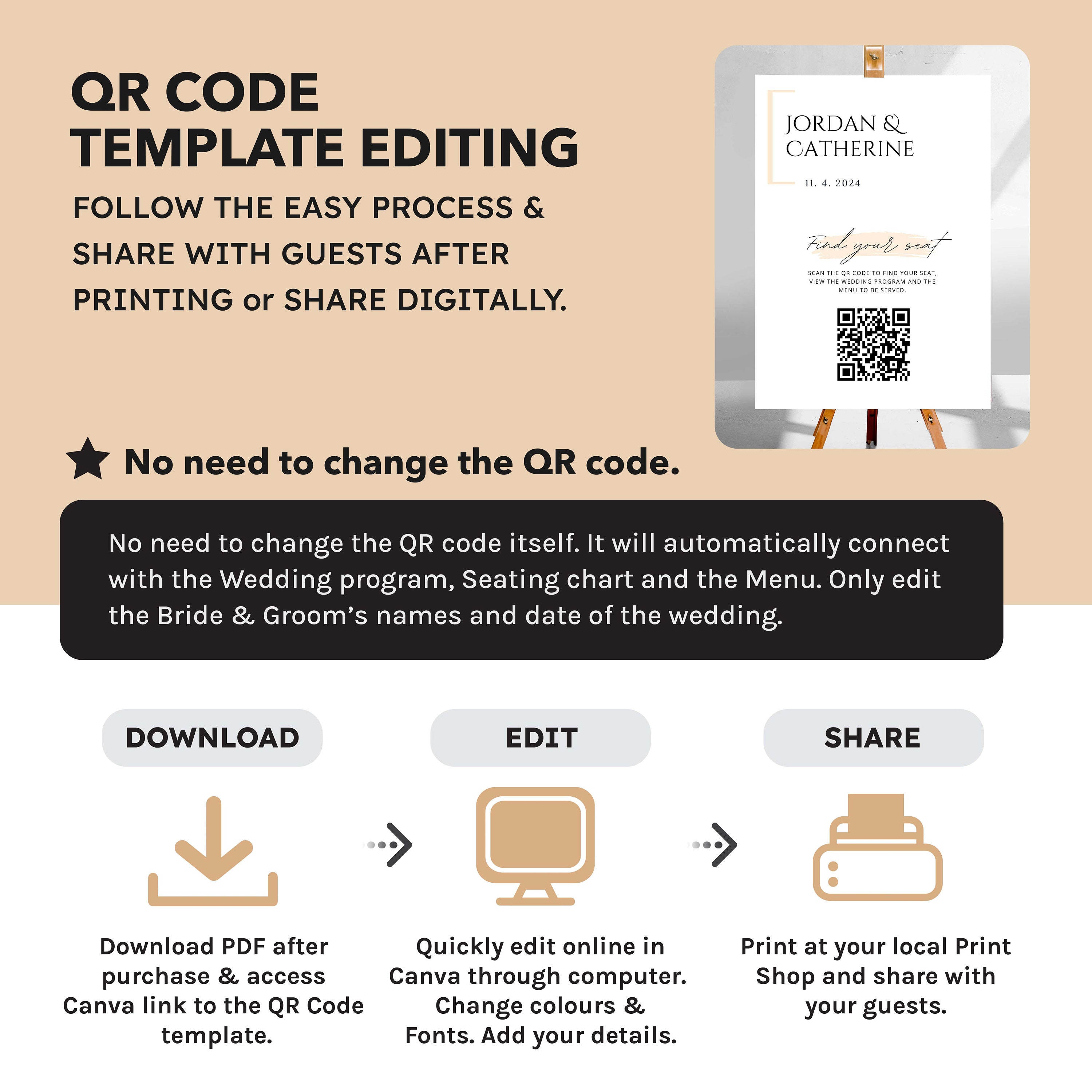 QR Code Wedding Sign, Digital Wedding Seating Chart, Find Your Seat ...