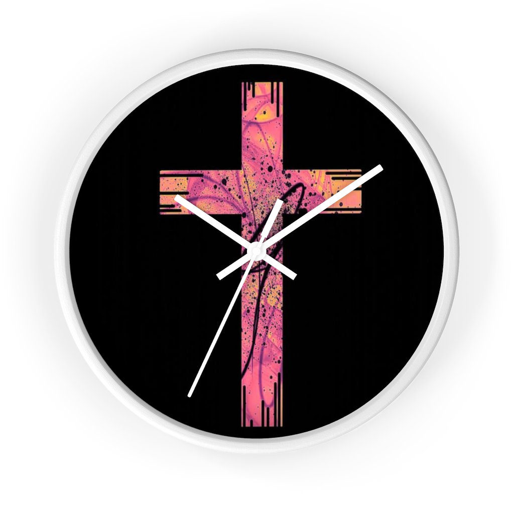 Wall Clock Pink Cross in 3 Frame Colors and 2 Hand Colors | Etsy