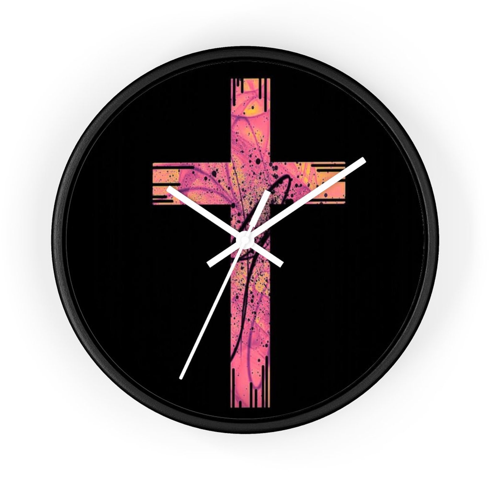 Wall Clock Pink Cross in 3 Frame Colors and 2 Hand Colors | Etsy