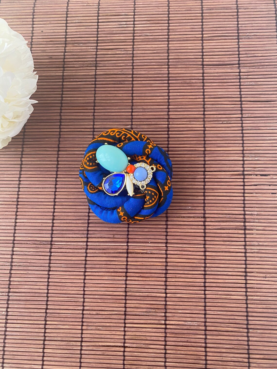 Blue and Orange African Print Fabric Ntoma Ankara Kitenge | Etsy