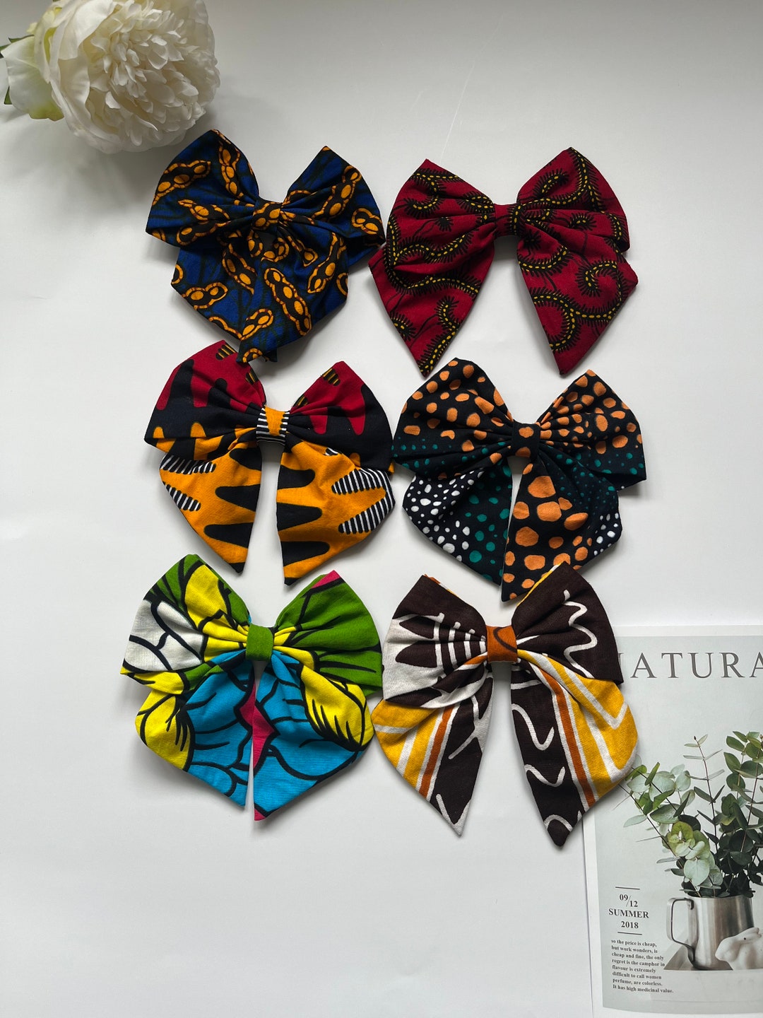 African Print Fabric Ntoma Ankara Kitenge Handmade Sailor Bow Hair Clip ...