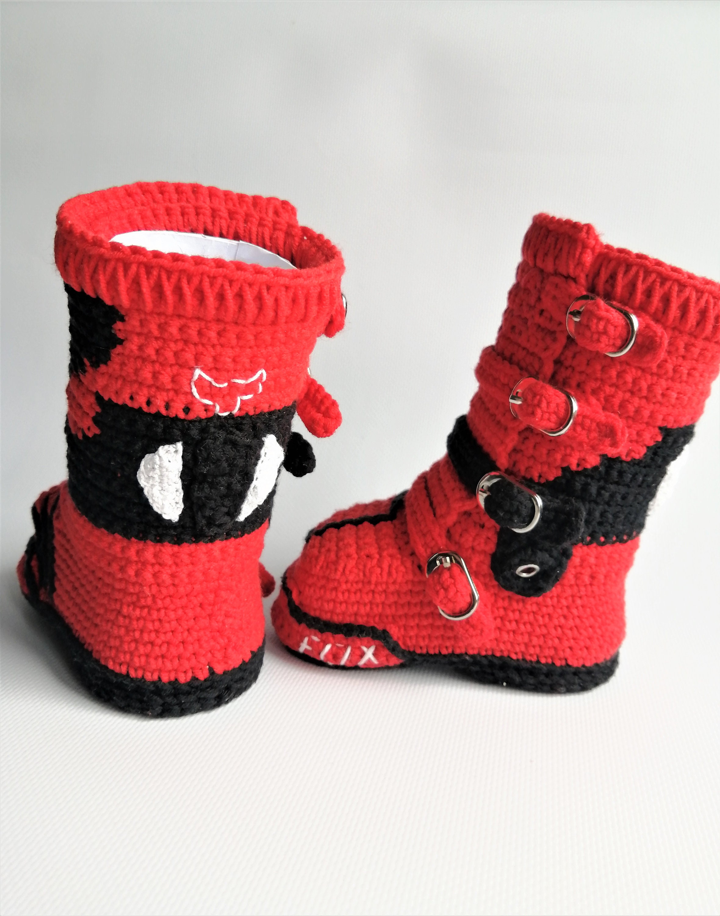 Baby Motocross Boots. Crochet Cotton Red Boots for Motorbike. High ...