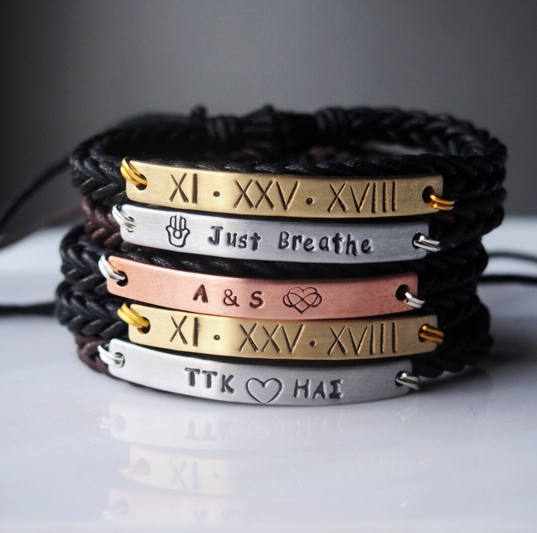 Custom Information Bracelet, Braided Leather Band, Customized Bracelet ...