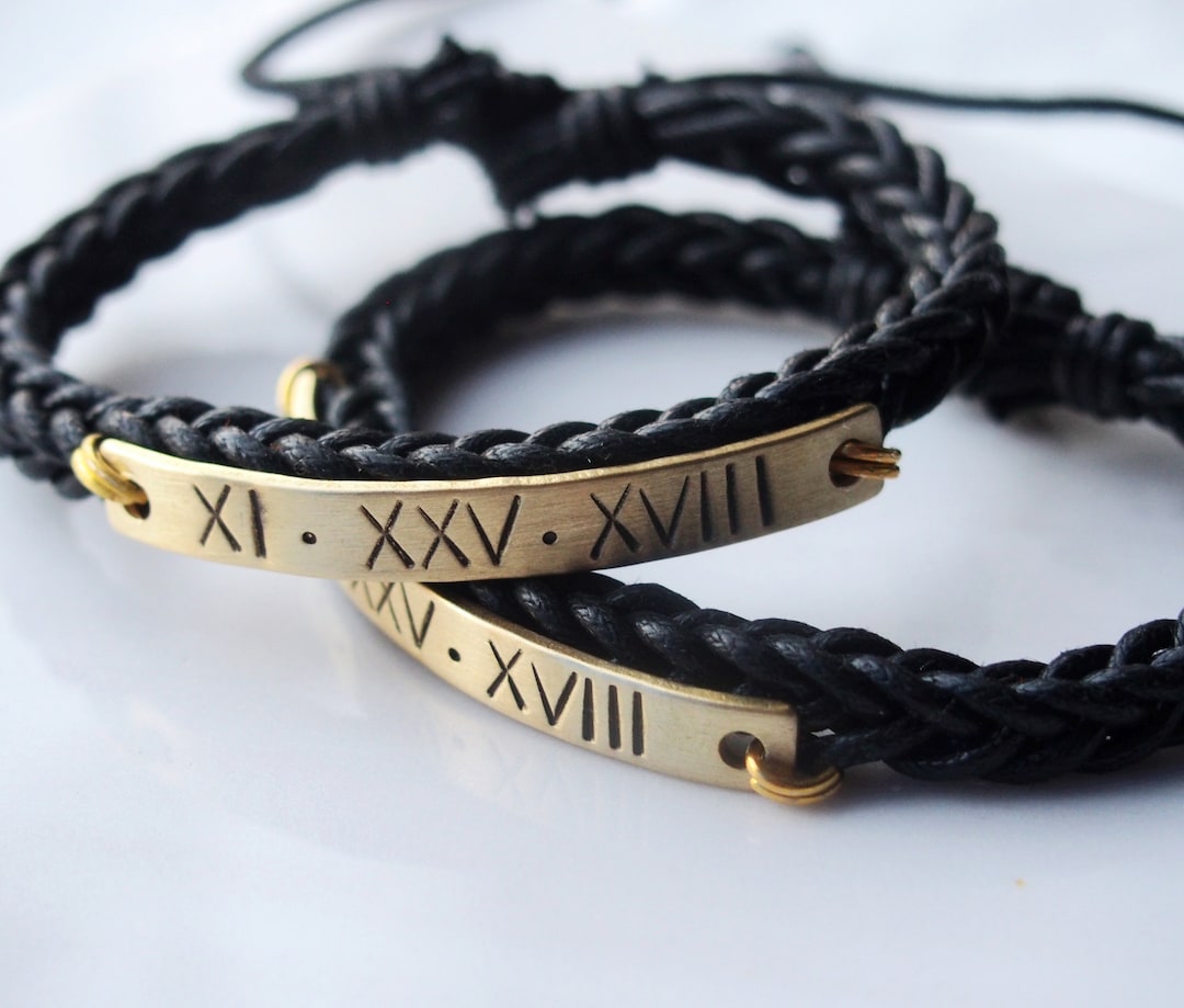 Personalized Couple Bracelets Set, Boyfriend Gift, Anniversary Leather ...