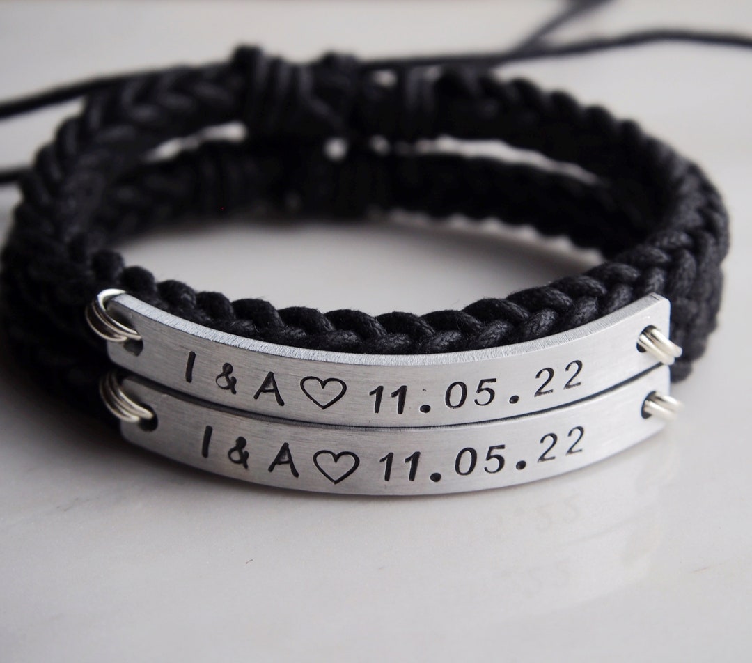 Silver Couple Bracelets, Initial Couples Bracelets, Date Bracelet ...