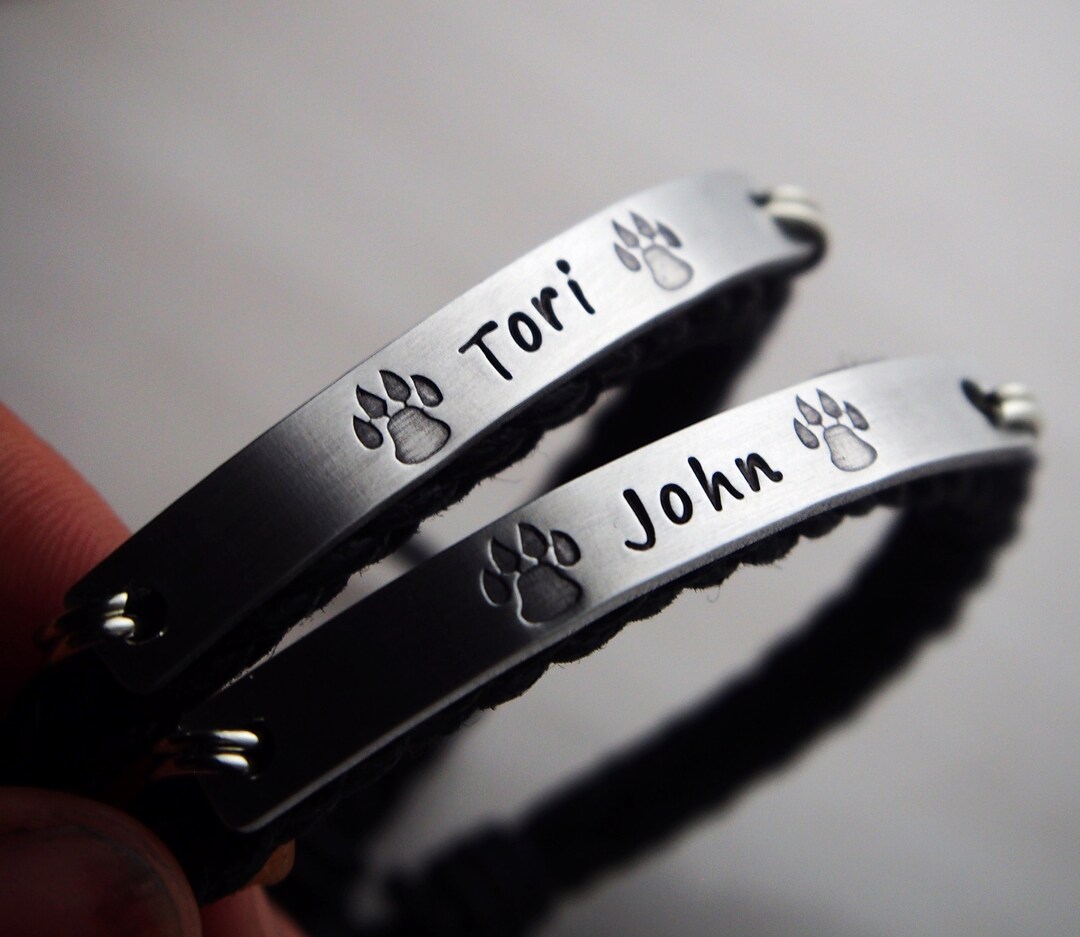 Couple Name Bracelets, Dog Paw Prints Couples Gifts, Couple Anniversary ...
