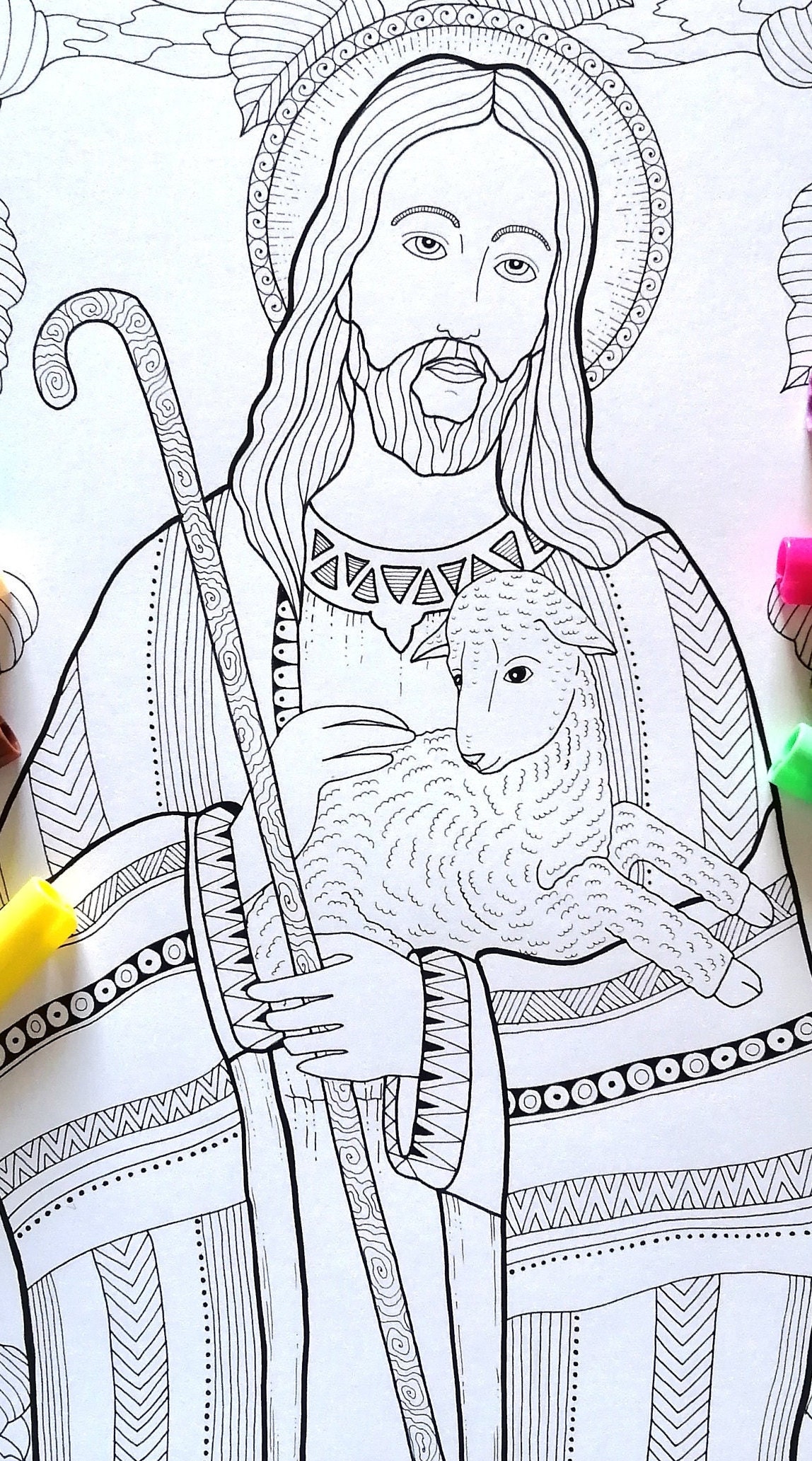 Jesus Good Shepherd. Printable Coloring Page.coloring Page for Adults ...