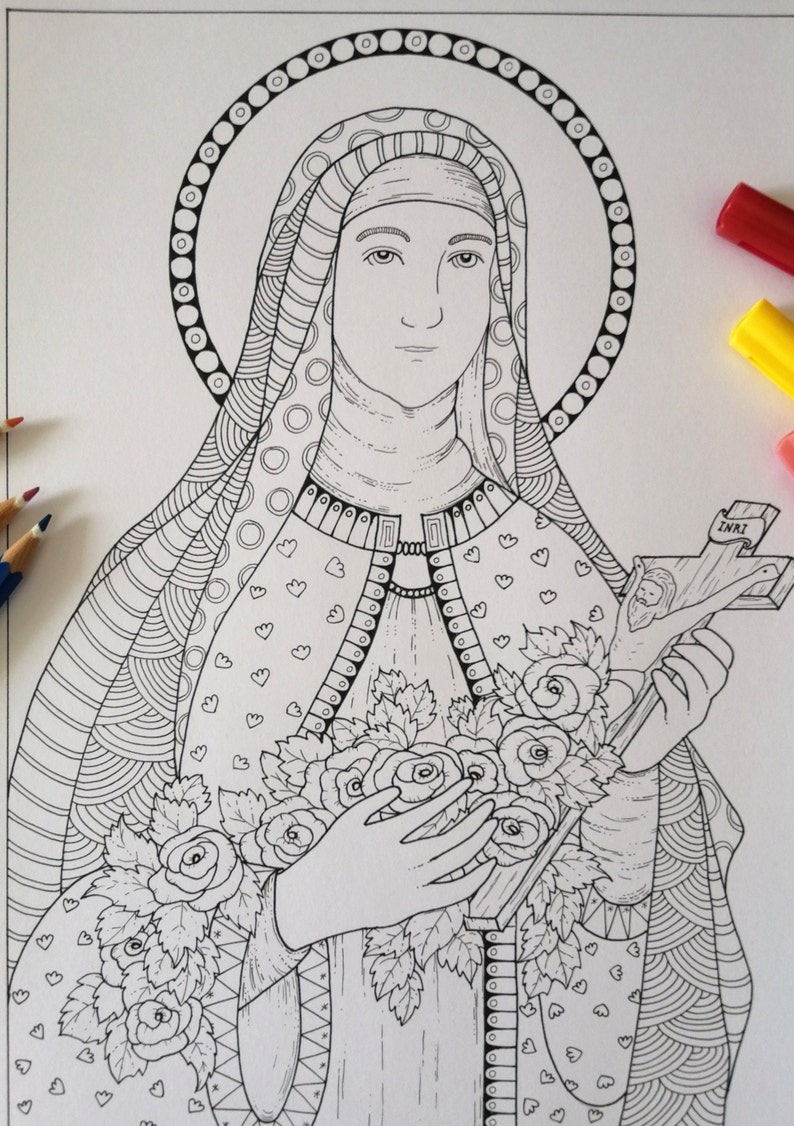 Saint Therese of Lisieux| Coloring Page for Adults| JPG Files|| Instant ...
