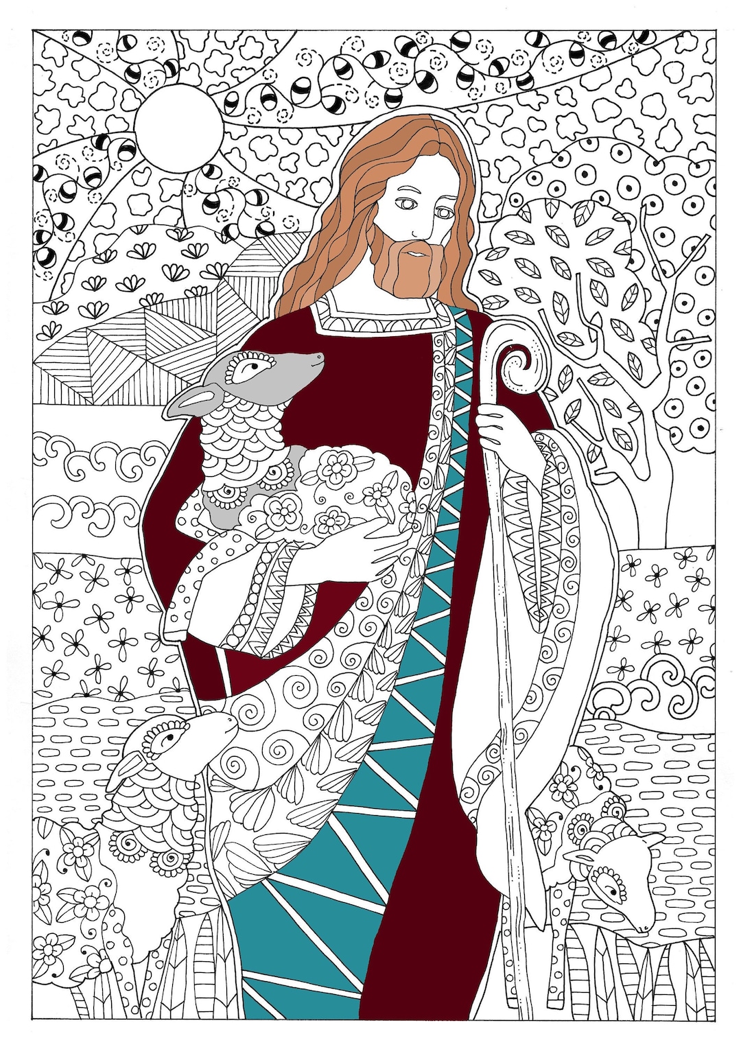 Jesus Good Shepherd. Printable Coloring Page. Instant Download. JPEG ...