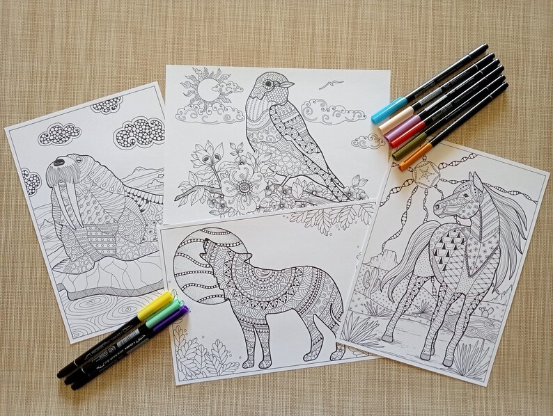 50 ANIMALS Coloring Pages. Digital Download From Bibartworkshop - Etsy