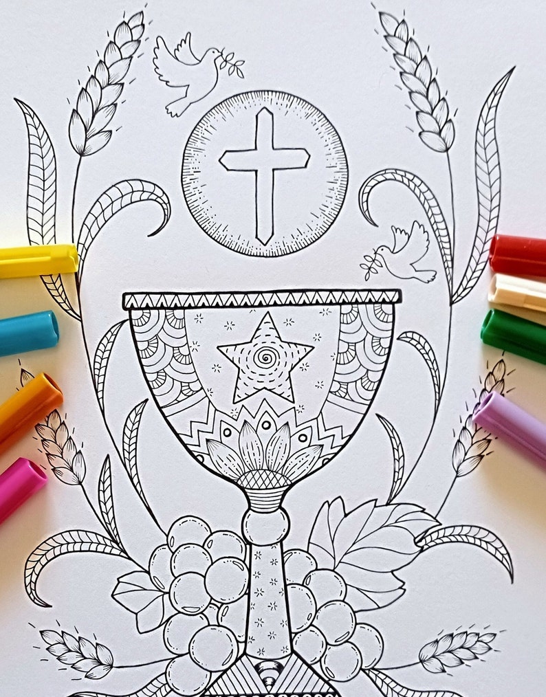 Communion Chalice. Printable Coloring Page. PDF JPEG Files ...