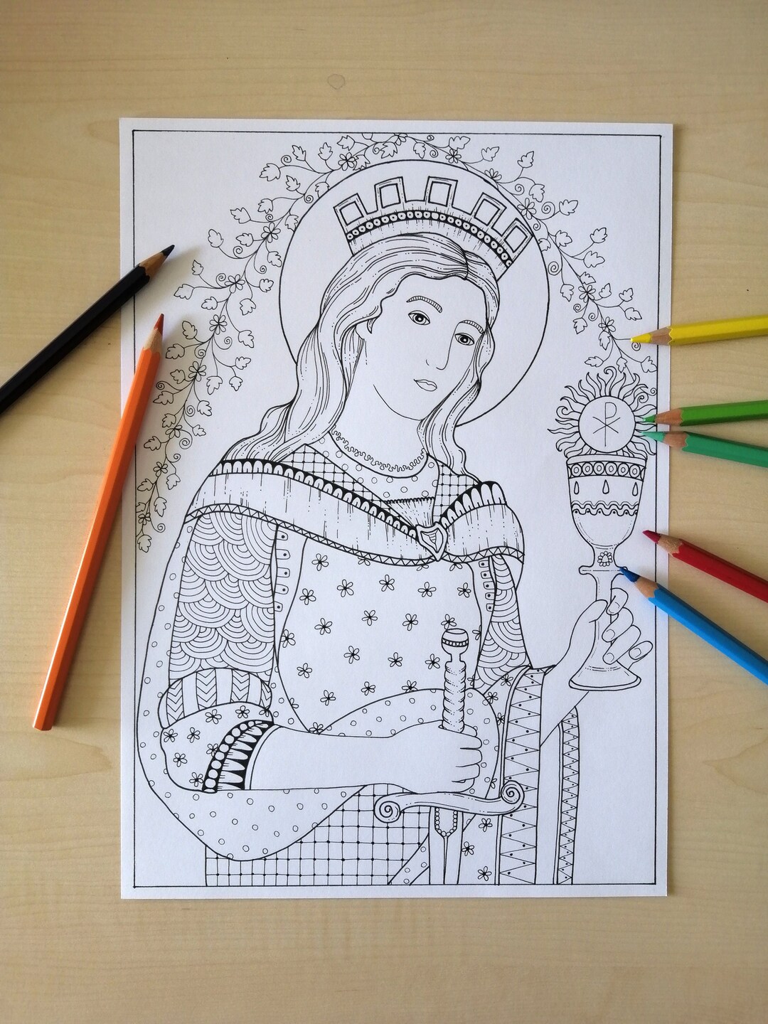 Saint Barbara Coloring Page for Adults JPG File Instant - Etsy