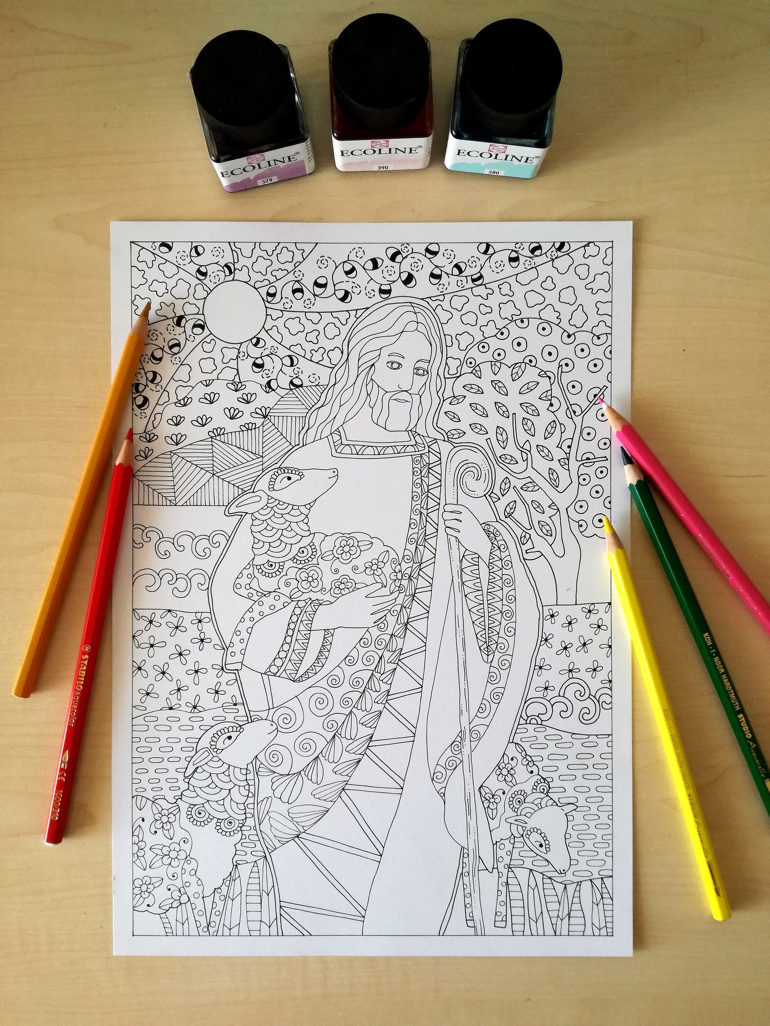 Jesus Good Shepherd. Printable Coloring Page. Instant Download. JPEG ...