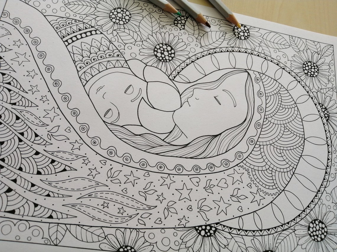 Virgin Mary With the Baby Jesus. Coloring Page for Adults. Instant ...